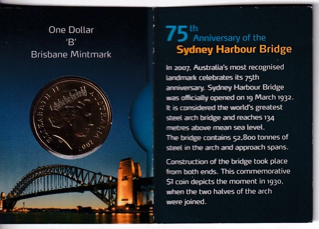 AUSTRALIAN: 2007 $1 Sydney Harbour Bridge B Brisbane Mintmark Unc Coin ...