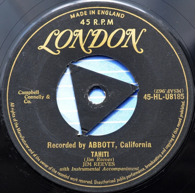 JIM REEVES TAHITI Rare 1955 Uk Gold Tri London 45 Ex View Video Free Uk ...