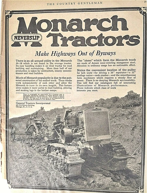 1920 MONARCH TRACTOR Ad, Vintage, General Tractors Inc. EUR 8,29 ...