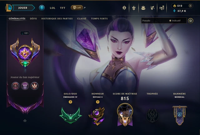 COMPTE LOL (DERNIER espoir..) Eme -LV 520- 348 skin - 500 rp-37k ...