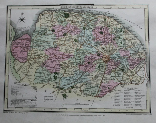 ANTIQUE MAP OF NORFOLK by J. Roper after G. Cole, c.1808 £25.00 ...