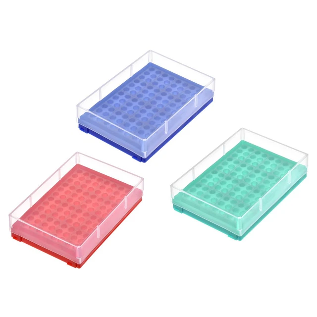 CENTRIFUGE TUBE RACK Box, 96-Well for 0.2ml Tubes Blue Red Green 3in1 ...