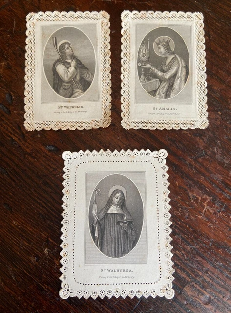 LOTTO DE 3 Santini Trinati: St.Wendelin - St.Amalia - St.Walburga. 1850 ...