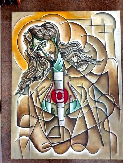 ORIGINAL CUBIST ART Religious Cubism Sacred Heart Jesus Artwork £1,522. ...