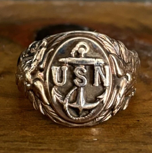 RARE VINTAGE USN WW2 Era US Naval Military Navy Ring Large Size Large 9 ...