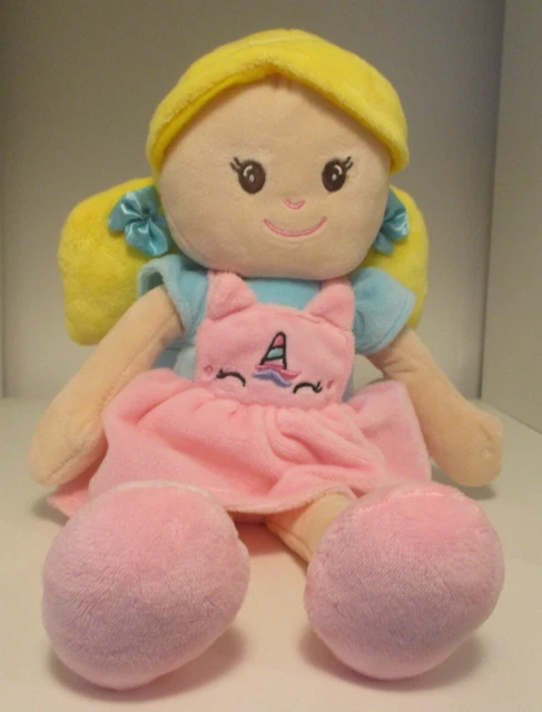 ARGOS CHAD VALLEY Blonde Girl Rag Doll In Pink Unicorn Dress Soft Plush ...