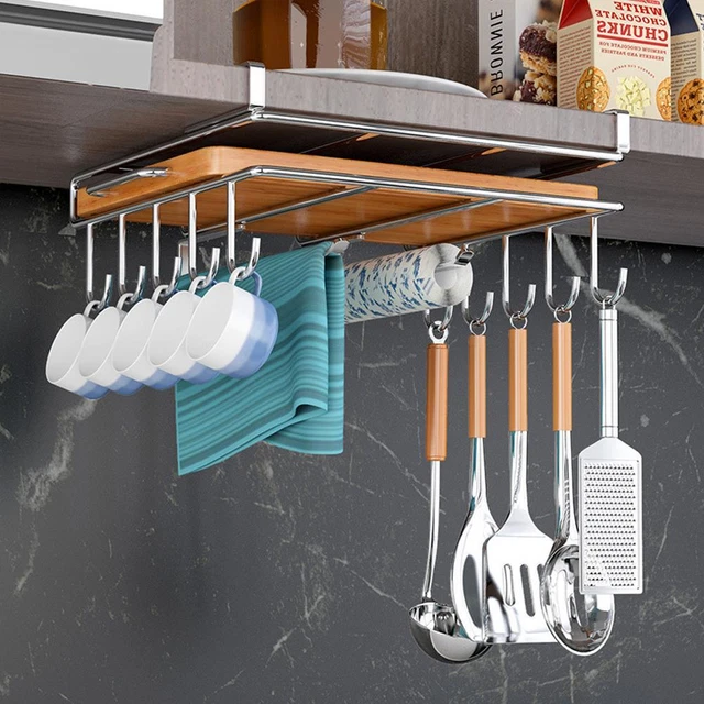 HANGING RACK UNDER Kitchen Cabinet with Cup Holder Hook Kitchen Storage ...