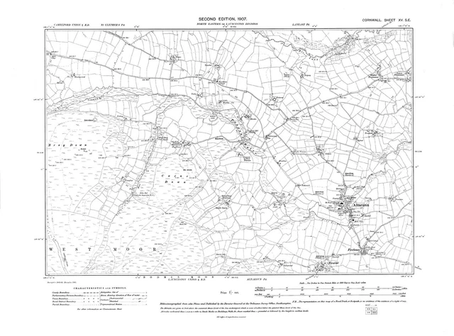 OLD MAP OF Altarnum, Fivelanes, Trewint 1907 - Cornwall, repro Corn-15 ...