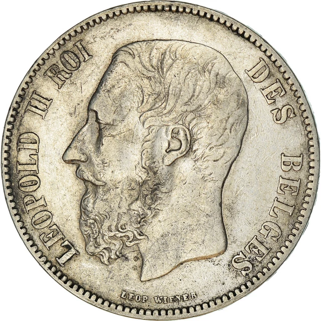 [#371044] COIN, BELGIUM, Leopold II, 5 Francs, 5 Frank, 1873, EF ...