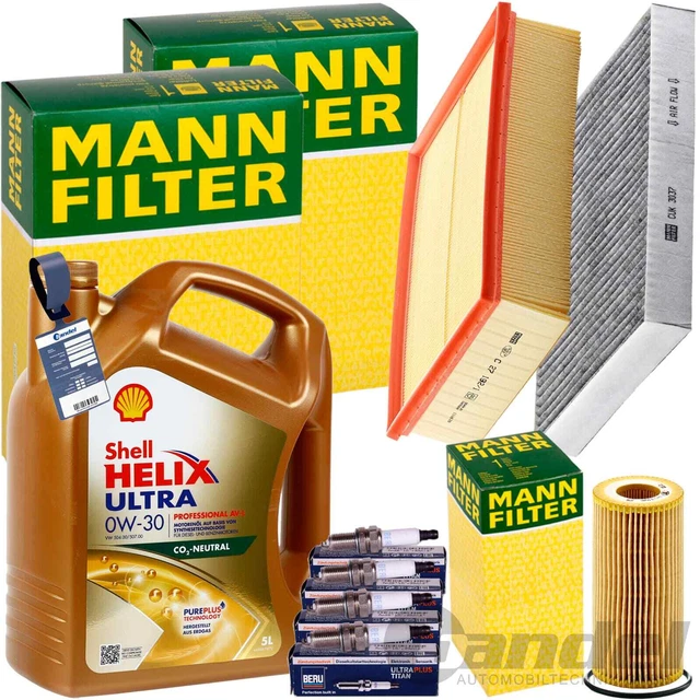 MANN PACKAGE D'INSPECTION + 5L Shell 0W-30 Huile Convient pour Audi A4 ...