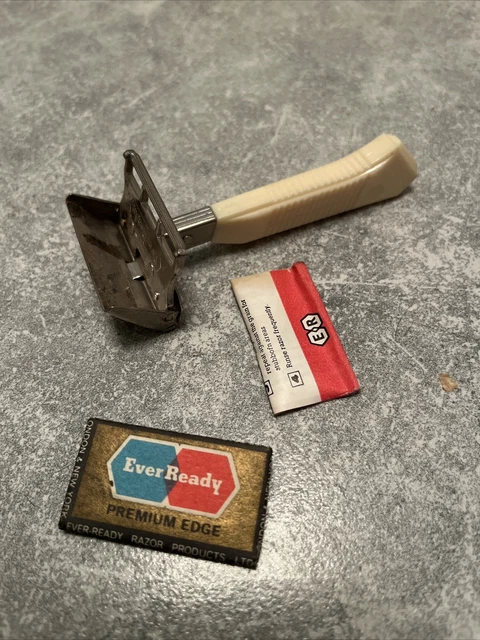 VINTAGE EVER READY Razor Cream Angled Plastic Handle And I Structuring ...