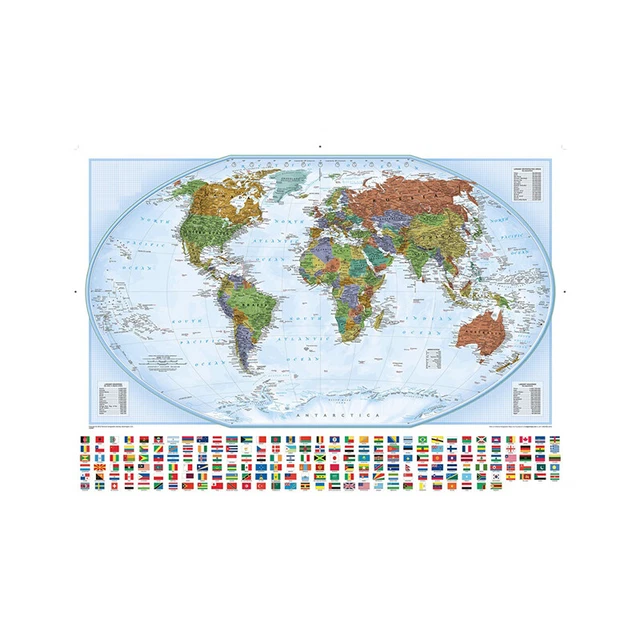 MAP OF THE WORLD COUNTRY FLAGS FLAT EARTH POSTER 36*24in £10.09 ...