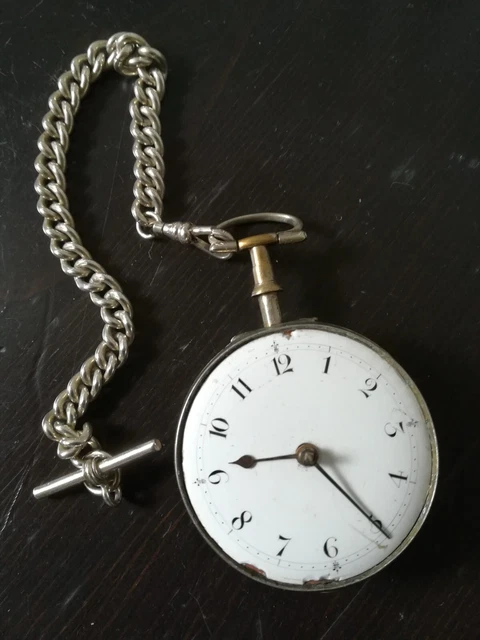 ANTIQUE EARLY ENGLISH Solid Silver Verge Fusee Pocket Watch Albert ...