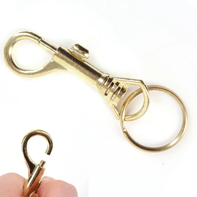BRASS PLATED METAL HIPSTER KEYRING Clip Spring Loaded Split Ring Key ...