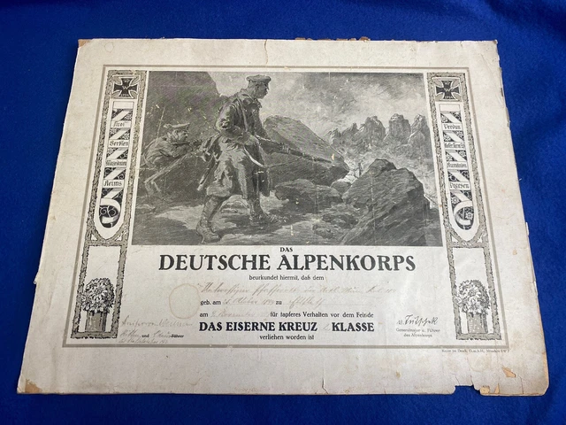 RARE ORIGINAL WW1 German Alpine Corps, Iron Cross 2nd Class Award ...