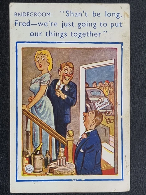 COMIC POSTCARD 1950'S Just Married Bridegroom Just Put Our Things ...