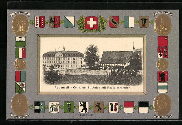 AK APPENZELL, COLLEGIUM St. Anton mit Kapuzinerkloster, Kantonswappen ...