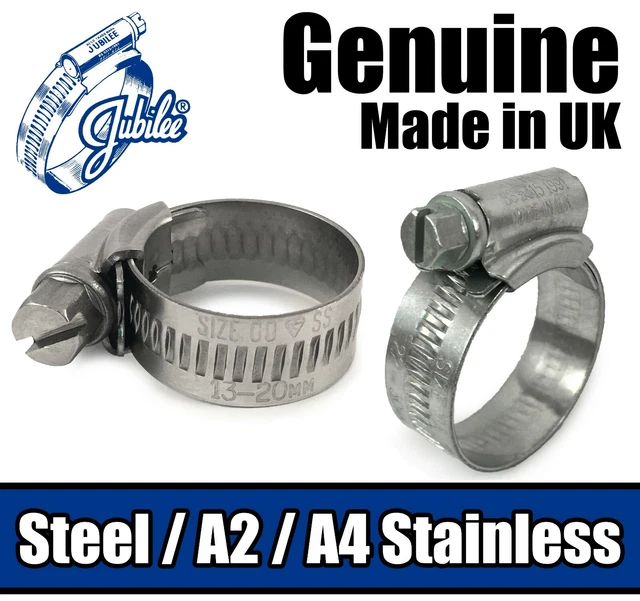 GENUINE JUBILEE HOSE Clips Mild / A2 / A4 Stainless Steel Pipe Clamps ...