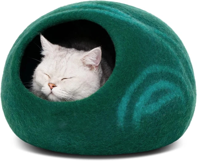 ECO-FRIENDLY HANDMADE MERINO Wool Cat Bed Cave – Emerald Green, Medium ...