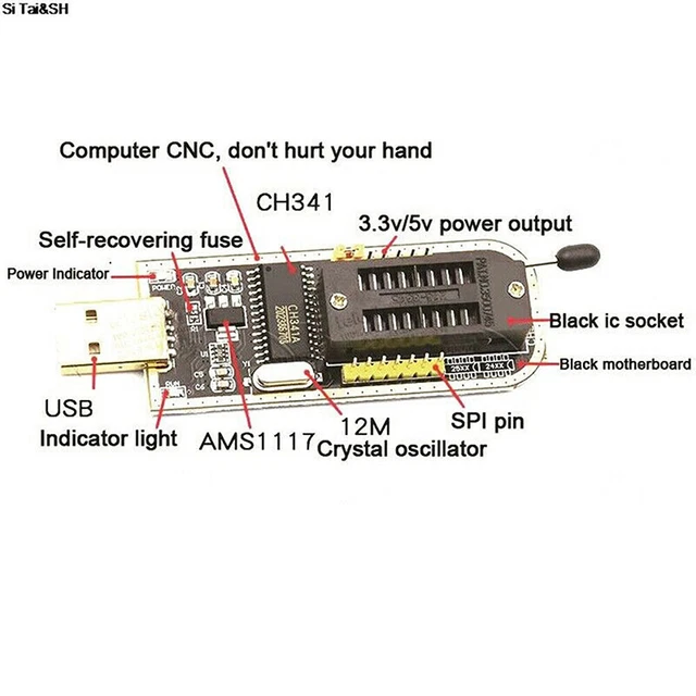 CH341A BIOS USB Programmer Flasher EEPROM SOIC8 Clip Adapter Kit 24 25 ...
