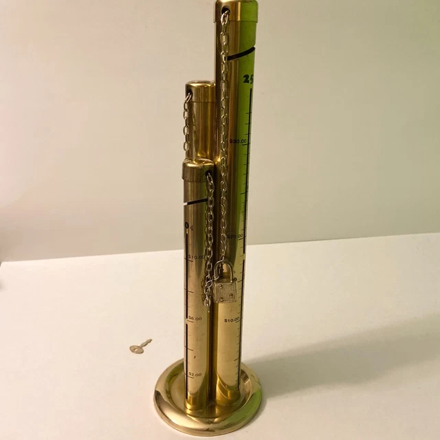 VINTAGE TRIPLE TOWER Metal Tube Coin Bank Nickel Dime Quarter Bank 12 ...