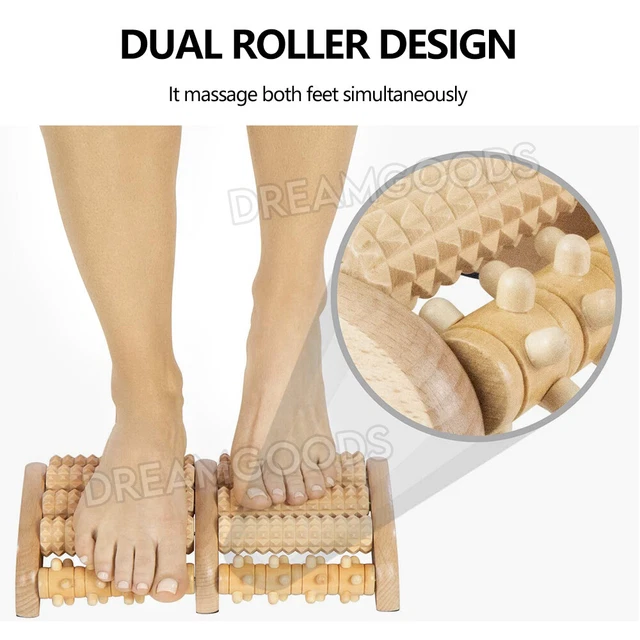 LARGE WOODEN FOOT Pain Massager 5 Roller Care Reflexology Relax Stress ...