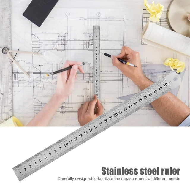 STAINLESS STEEL METAL Straight Ruler Double Sided Measuring Tool (300mm ...