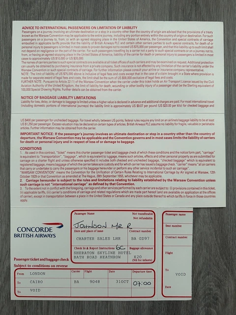 BRITISH AIRWAYS CONCORDE - genuine Concorde flight ticket from 1997 £8. ...
