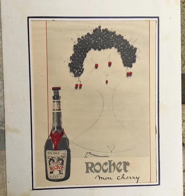 ANCIENNE AFFICHE PUBLICITAIRE Rocher Cherry La Cote St André Isère 1954 ...