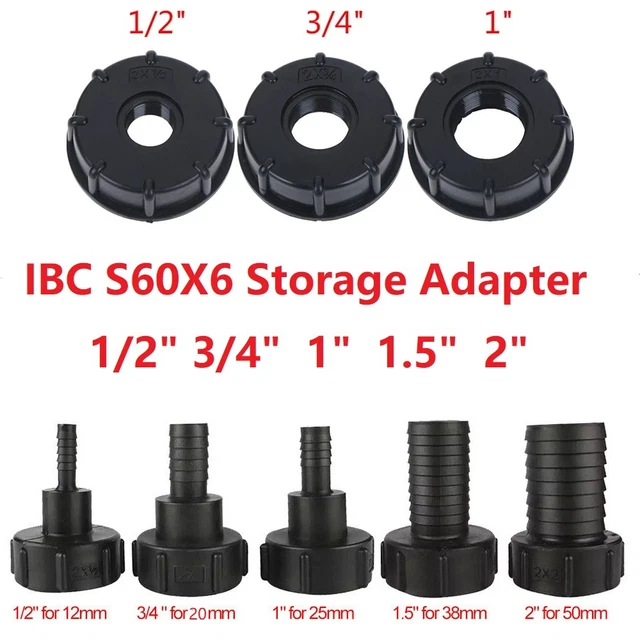 IBC S60X6 STORAGE Tank Outlet Cap Adapter BSP Thread 1/2" 3/4" 1" 1.5 ...