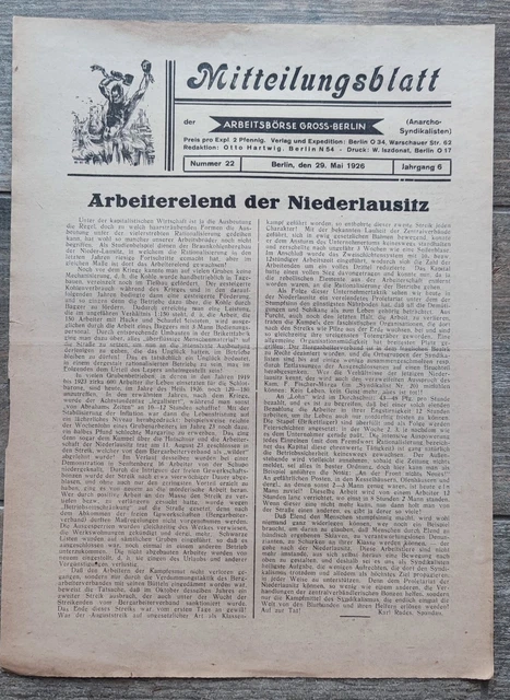 MITTEILUNGSBLATT / FLUGBLATT Weimarer Republik KPD RFB Arbeiter-Union ...