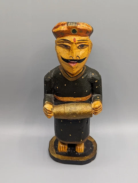 RAJASTHANI INDIAN WOODEN Hand-Carved & Painted Musician - Bawla Statue ...