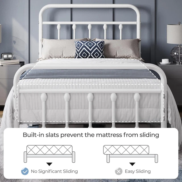 3FT SINGLE BED Frame Vintage Iron Platform Bed with High Headboard and ...