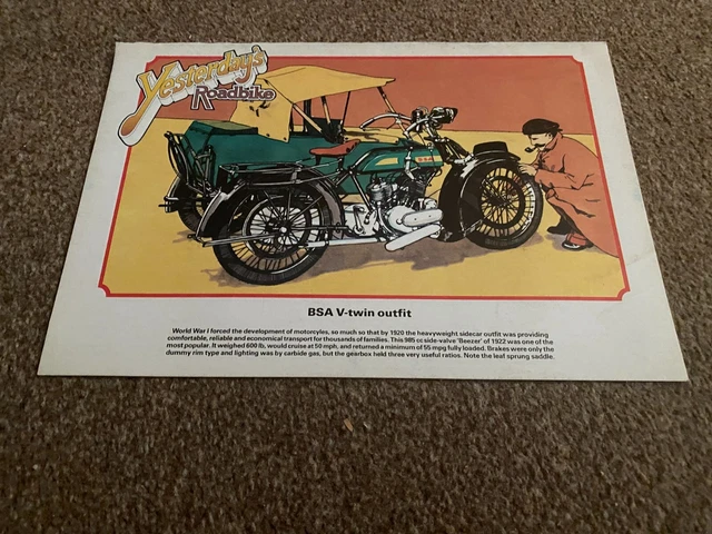 VBK41 YESTERDAY'S ROADBIKE Picture Pin Up 11X8 Bsa V-Twin Outfit ...