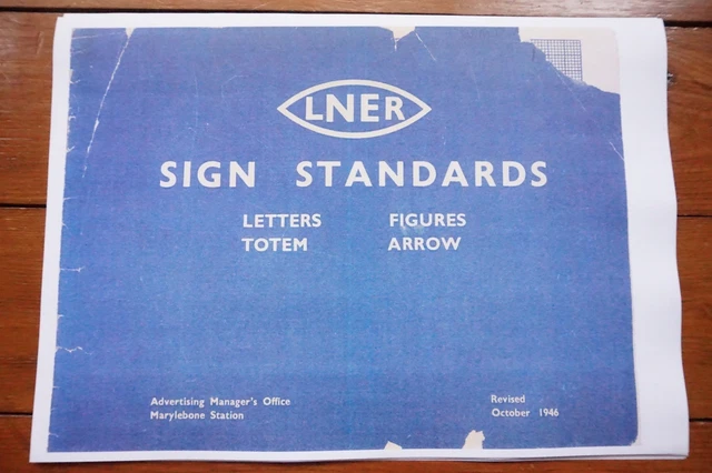 FACSMILIE 1946 LNER Sign Standards Railway Booklet Letters Totem Arrow ...