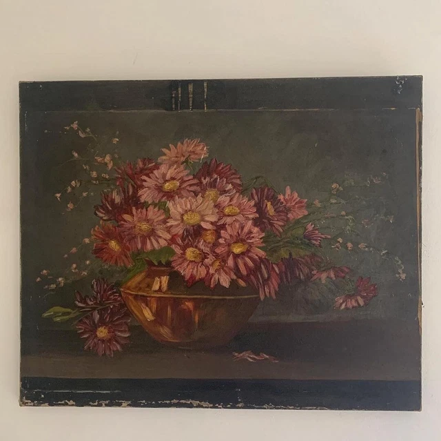 ANCIEN TABLEAU DE fleurs, huile sur toile époque fin XIX ème. Bouquet de fleurs EUR 140,00 ...