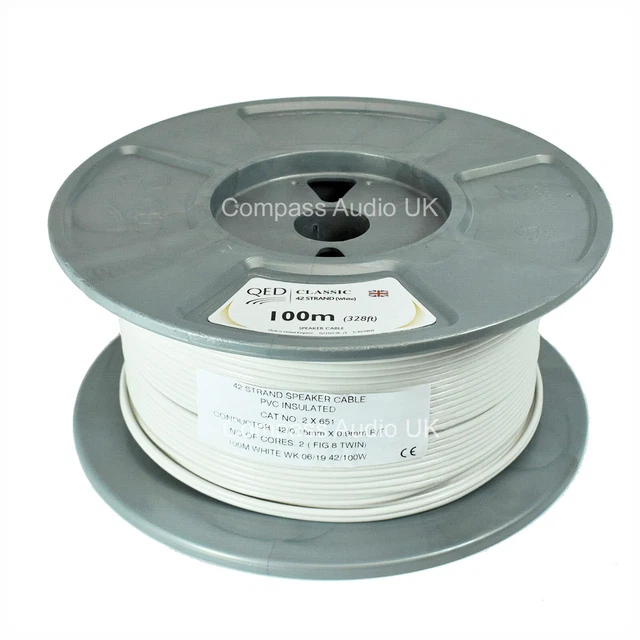 QED PROFILE 42 Strand OFC Speaker Cable WHITE Unterminated 100m Reel £ ...