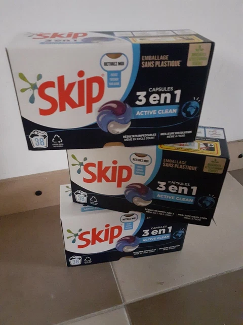 3 BOITES DE 38 capsules Lessive Skip Pods 3 en 1 soit 114 capsules ...