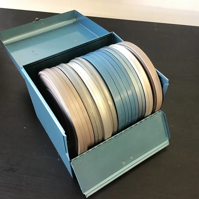 VINTAGE LOGAN DELUXE Metal 8mm Film Chest 12 Slots Box Storage + 11 ...