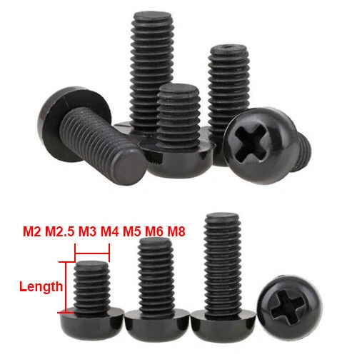 M2 M2.5 M3 M4 M5 M6 M8 Black Nylon Plastic Screws Round Phillips Pan ...