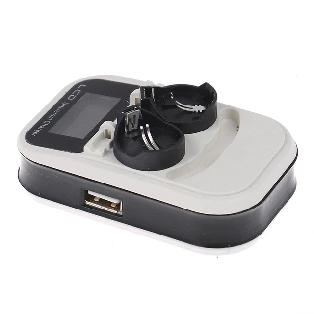 CELL 2-SLOT RECHARGEABLE Lithium Button Cell Coin Battery Charger LCD ...