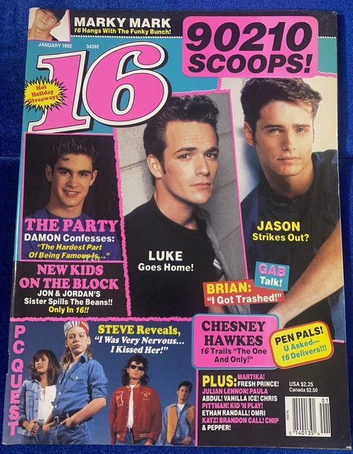 VINTAGE 16 TEEN Magazine January 1992 Volume 33 #7 Beverly Hills 90210 ...