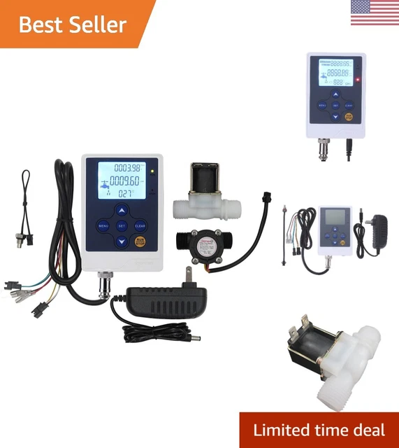 WATER FLOW CONTROL Meter with LCD Display & Solenoid Valve - 1-30L/min ...