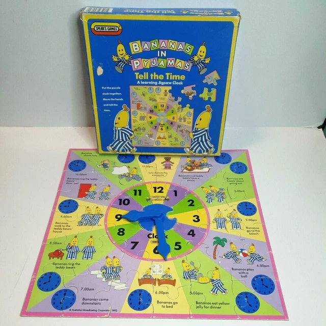 VINTAGE 1993 BANANAS in Pyjamas Tell The Time Jigsaw Clock Puzzle ...