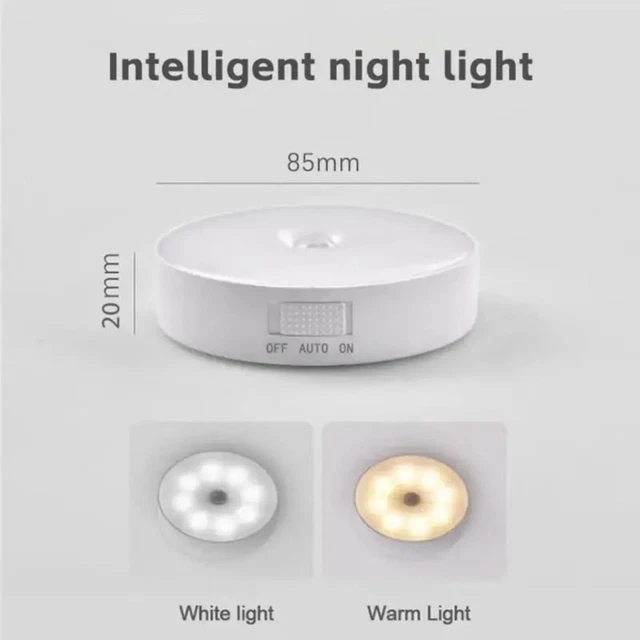 LED MOTION SENSOR Light Rechargeable PIR USB Portable Cabinet Stair ...