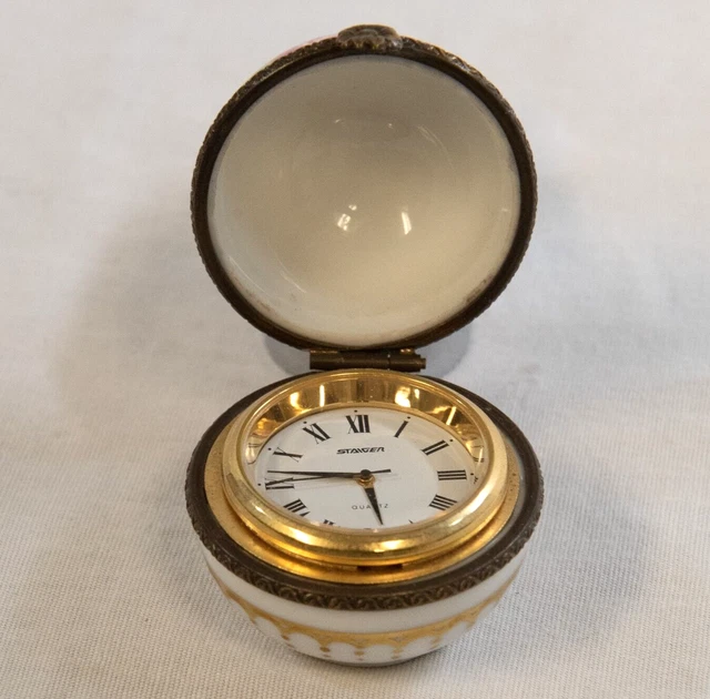 VINTAGE LIMOGES HINGED Porcelain Trinket Box with Clock Inside ...