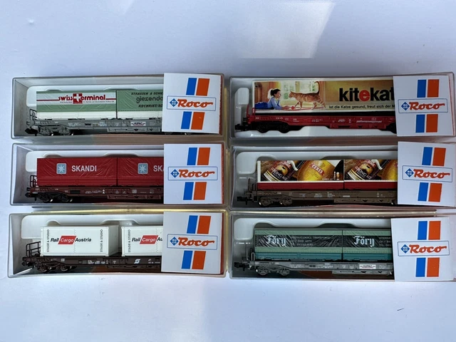 ROCO N SCALE 6 wagons with trailers c/wMinitrix Roco Brawa, Fleischmann ...