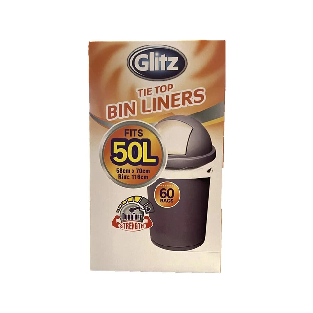 GLITZ 50L LARGE Tie Top Kitchen Bin Liners - 60 Pack $37.02 - PicClick AU