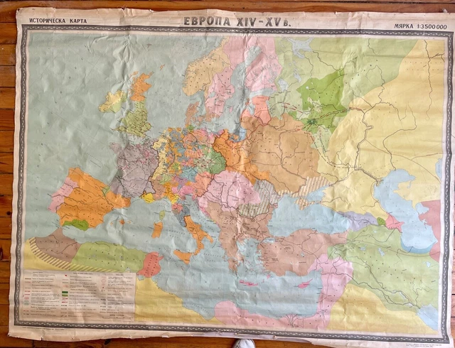 EUROPE 14TH AND 15th Century Vintage Linen MAP Made in 1971 Linen ...