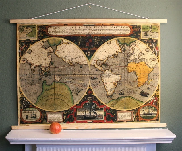 ANTIQUE WALL MAP 1595 Expeditions of Francis Drake Print on Canvas ...